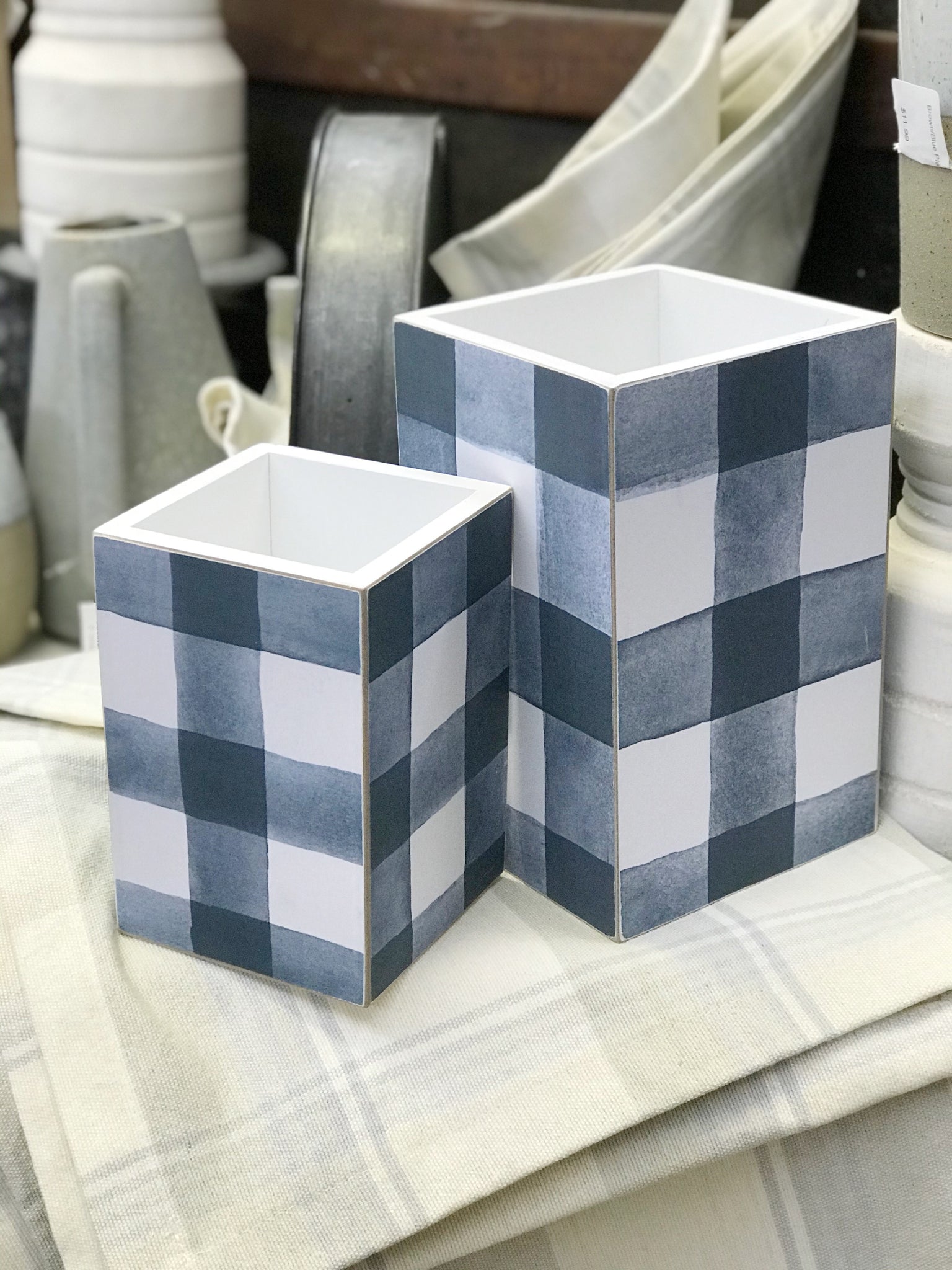 Navy Check Botanic Box – Jentrie Home Decor Store